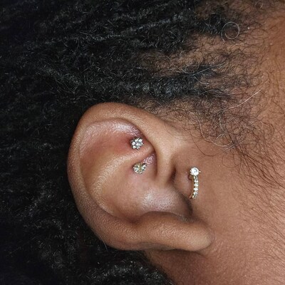 16G Silver Flower Sparkle Curved Barbell/rook Earring/eyebrow Ring/rook ...