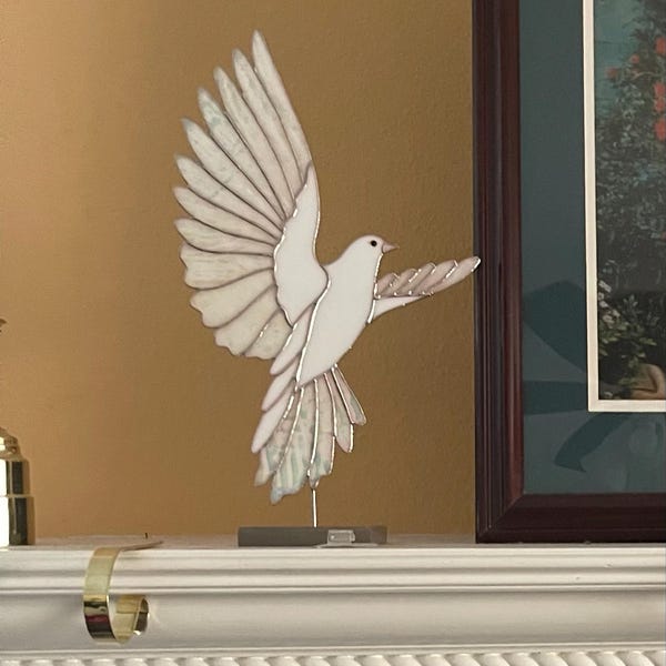 Stained Glass White Dove Wall Decor, Dove of Peace Wall Hanging, Cozy ...