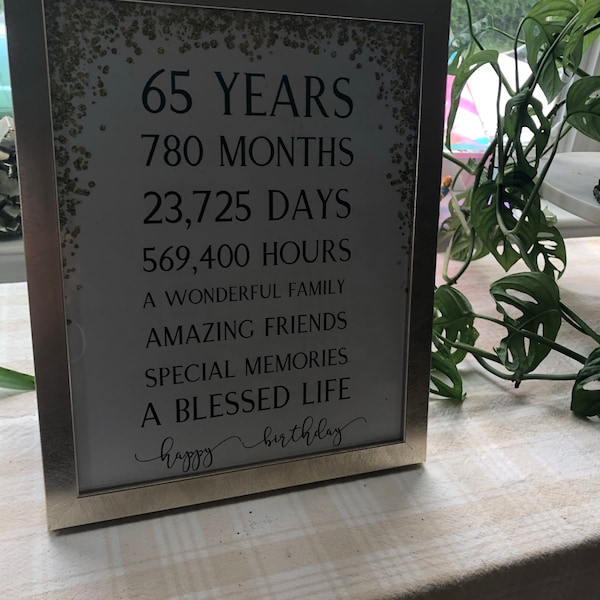 65th Birthday Time Facts Party Printable , 65 Years Old, Party ...