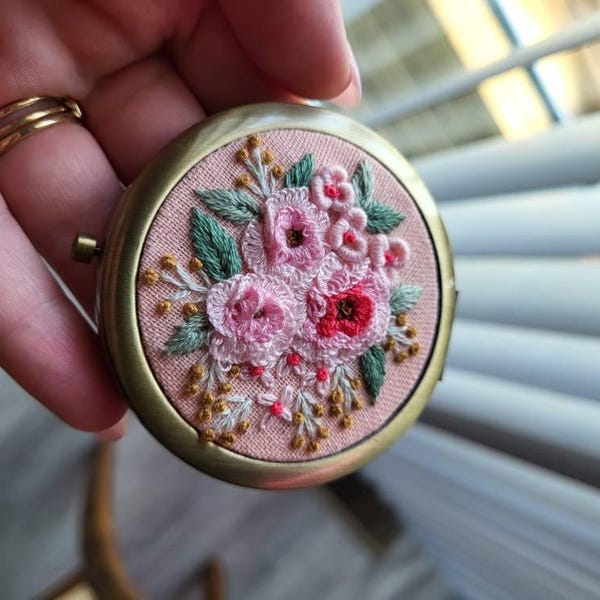 Floral Hand Embroidered Pin Cushion, Handmade Pin Accessory, Vintage ...