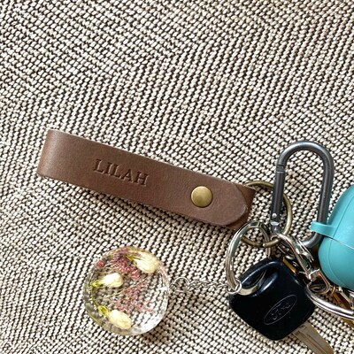 Personalized Leather Keychain Rivet Closure With Keyring Monogrammed ...