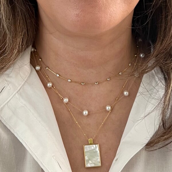 Pearl Necklace Set | Gold Pearl Necklace | 18k Gold Filled Paperclip ...