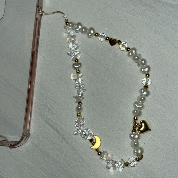 Opalite Phone Strap,healing Crystal Phone Chain,pearl Beaded Phone ...