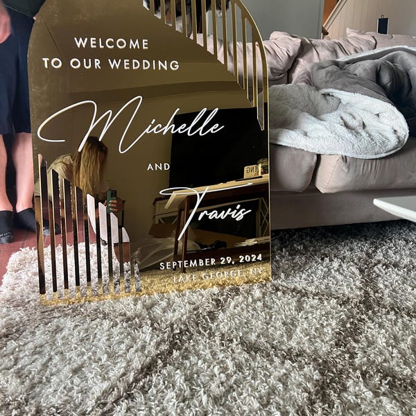 Acrylic Gold Wedding Welcome Sign, Mirror Welcome Sign, Arch Wedding ...