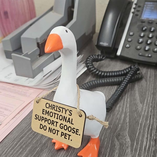 Emotional Support Desk Goose, Customized Sign, Stand for Interchangeable Signs, Gift for Goose ...