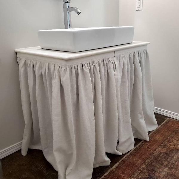 Linen Hook and Loop Sink Skirt, for Bathroom, Utility Skirt, Vanity ...