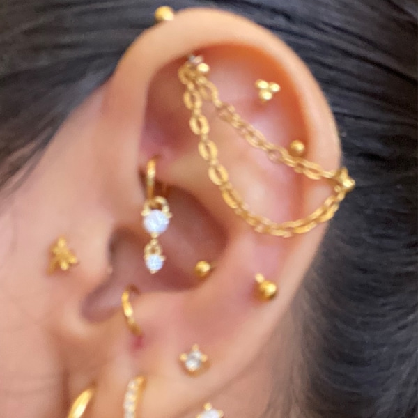 16g 18g 6mm 8mm Dainty Rook Emerald Dangle Hoop Charm, Sterling Silver ...