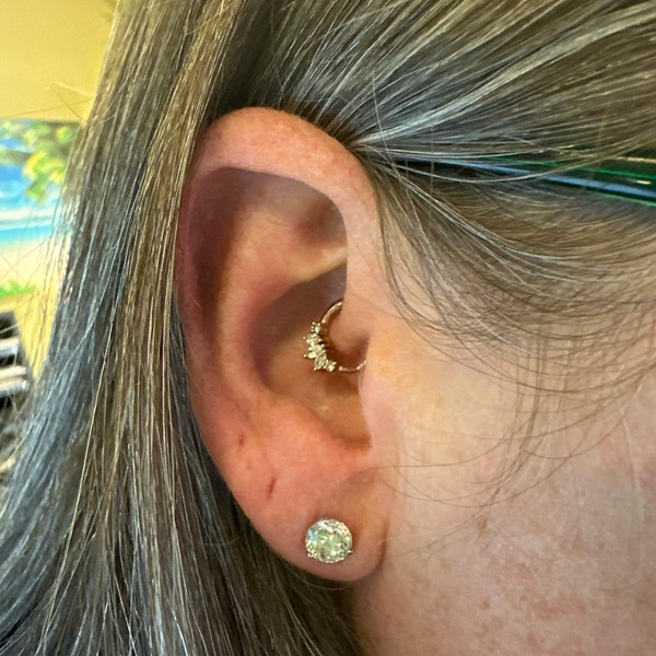 14k Gold Navel Diamond Belly Button Ring, Curved Floating Navel Ring ...