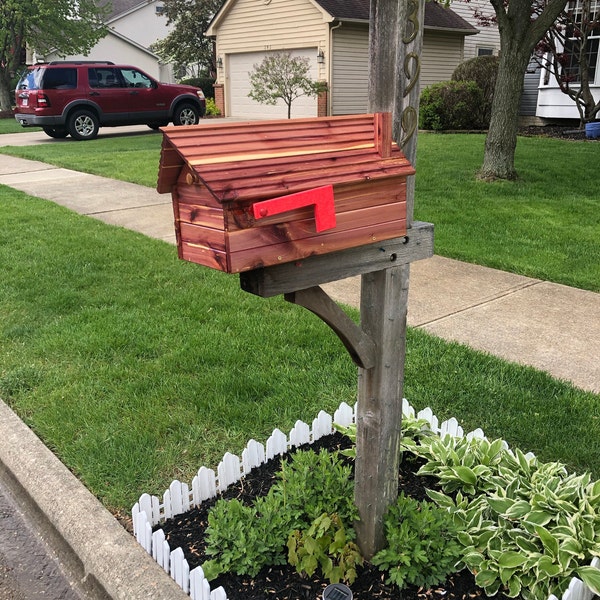 The Stone Bridge Cedar Mailbox | Cedar Log Cabin Mailbox | Metal Box ...