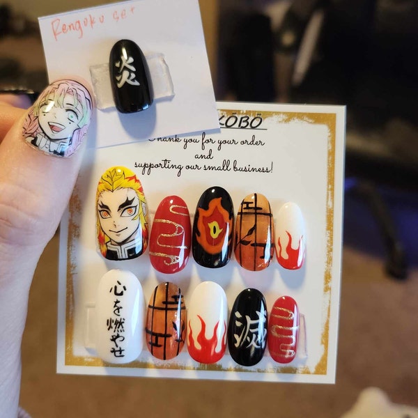 Muichiro Inspired Hand-painted Anime Motif Nails, Reusable Press-on ...