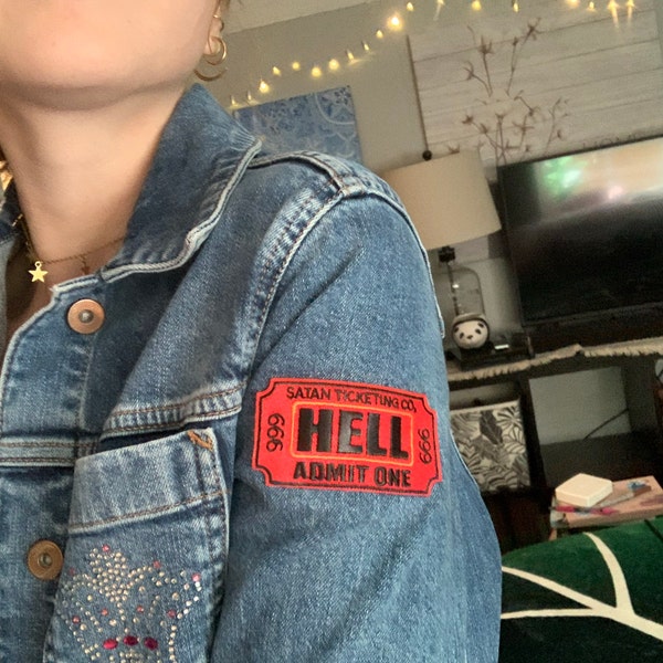 Ticket to Hell Admit One Iron on Embroidered Patches for Denim Jackets ...