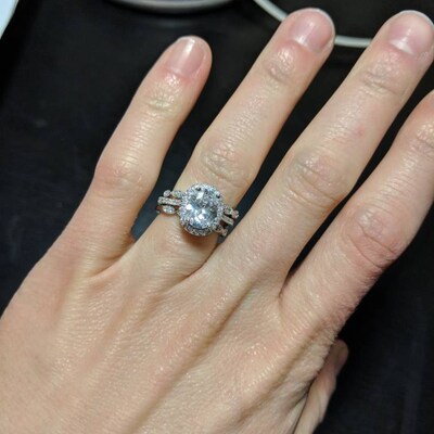 2.25 Ctw Vintage Style Oval Halo Wedding Set, Oval Halo Pave Engagement Ring, Man Made Diamond ...