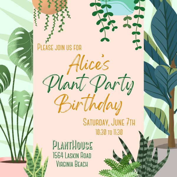 Digital Plant Birthday Invitation | Terrarium Birthday Party Invites ...