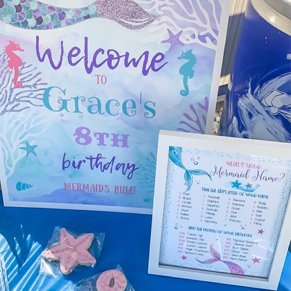 EDITABLE Mermaid Welcome Sign Any Age Birthday Board. Under the Sea ...
