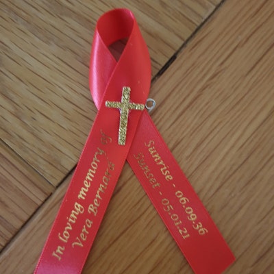Personalised Funeral Ribbons. in Loving Memory Pre Shaped Satin Ribbon ...