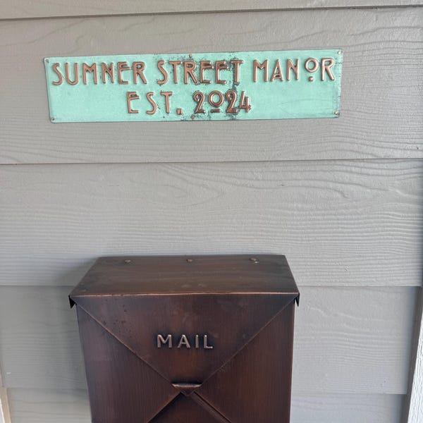 Arts and Crafts Copper House Sign With Oak Frame in 4"/100mm High ...