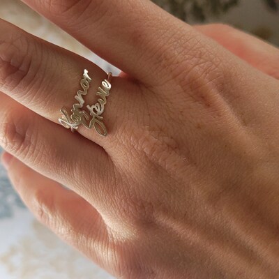 Two Name Ring Double Name Ring in Sterling Silver Gold and - Etsy