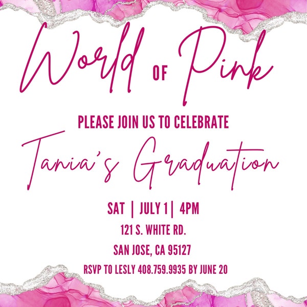 Editable Pink Birthday Invitation, Pretty in Pink, Hot Pink, White, and ...