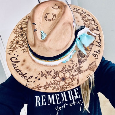 Hidden Gem's Womens Rancher Western Hand Burned Made to Order Cowgirl Extra Wide Brim ...