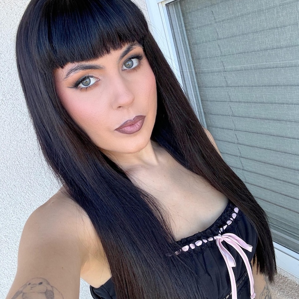Light Copper Shag / Wolf Cut Human Hair Wig Lace Free Bang Wig 180% ...