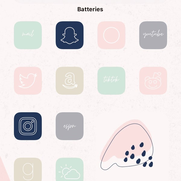 Mint and Navy Boho iPhone App Icon Theme Bundle | iPhone Ios16 App ...