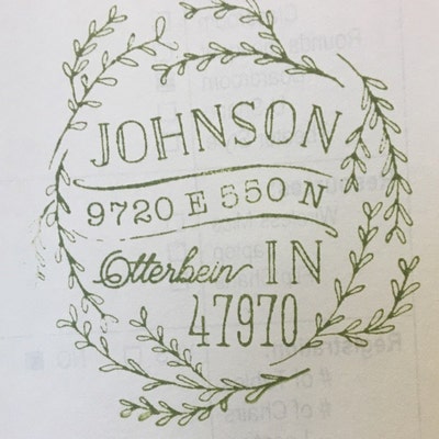 Rustic Return Address Stamp Floral Wreath Stamp Circular Rubber Stamp ...