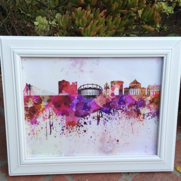Bucharest Skyline in Watercolor Background 8x10 in to 12x16 Poster ...