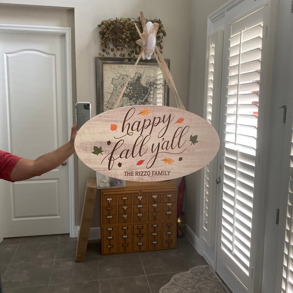 Happy Fall Y'all Personalized Oval Wood Sign, Autumn Wall Decor, Custom ...