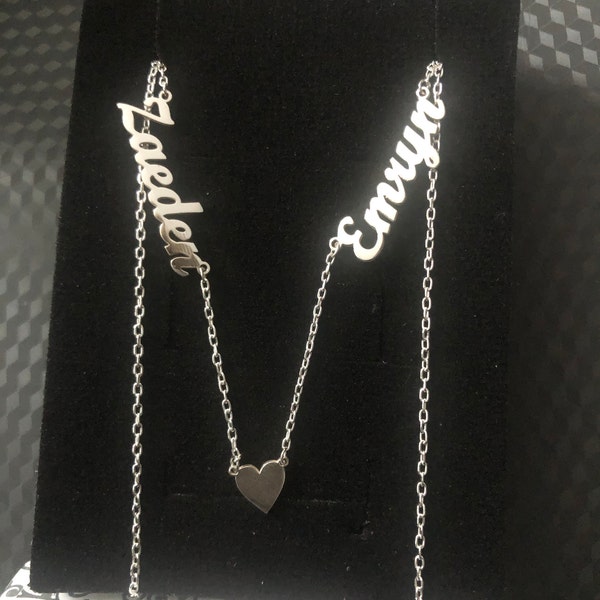 Two Name Necklace With Heart, Multiple Name Necklace, 2 Names Necklace ...