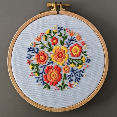 Colorful Flowers Hand Embroidery Kit, Embroidery Pattern, Embroidery ...
