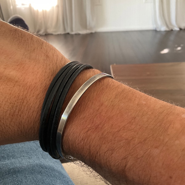 Sterling Silver Men's Cuff Bracelet, Open Wrist Cuff for Men & Women ...