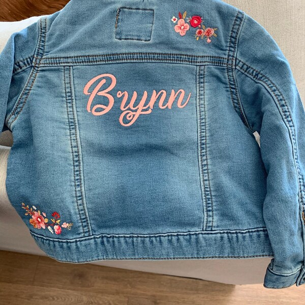 Personalized Name Girls Denim Jacket - Custom Floral Embroidered Denim ...