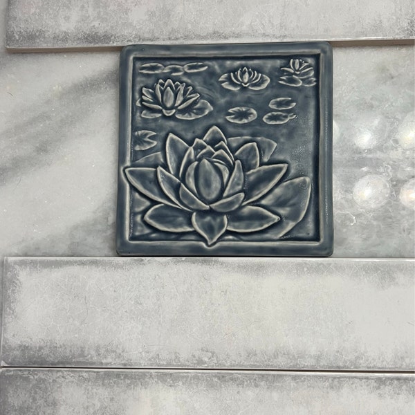 Craftsman-inspired Water Lily Ceramic Tile: 6x6 Floral Art for Living ...