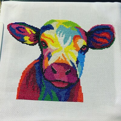 Colorful Calf Cross Stitch Pattern Abstract Rainbow Cow Cross Stitch ...