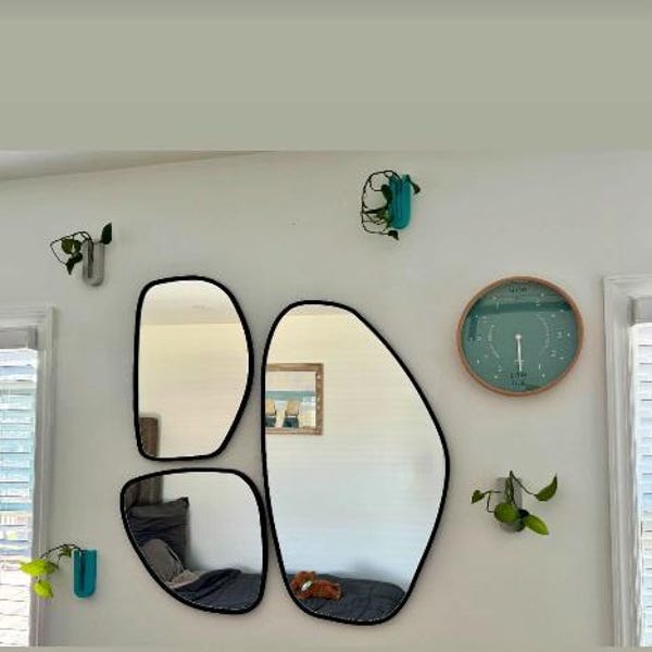 Notched Corner Rectangle Scalloped Wood Framed Wall Mirror, Irregular ...
