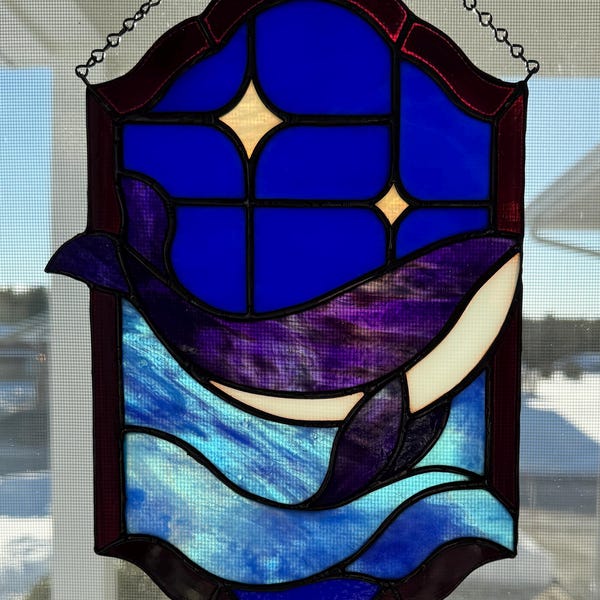 Whale Stained Glass Pattern, Beginner Stained Glass Patterns, PDF and ...