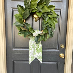 Monogram Floral Chinoiserie Wreath Sash for Front Door, Personalized ...