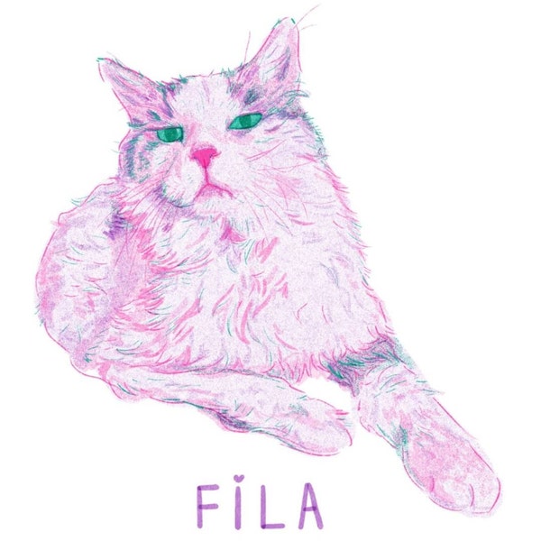 Black and White Cat Dinner Time! Risograph Inspired | Instant Digital ...