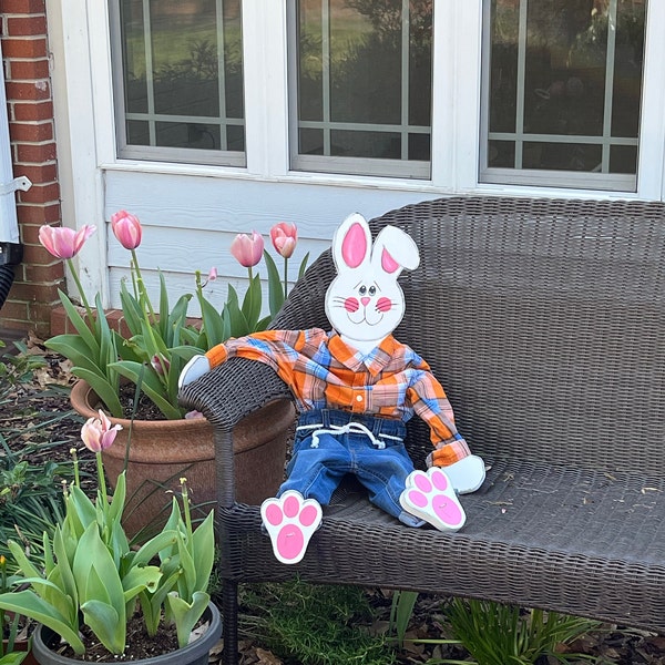 Wooden Rabbit, Porch Sitter, Spring Decorations, Spring Home Decor ...