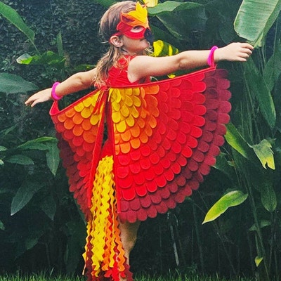 Phoenix Costume Set, 3 Piece / Felt Mask, Flappable Wings and Fiery ...
