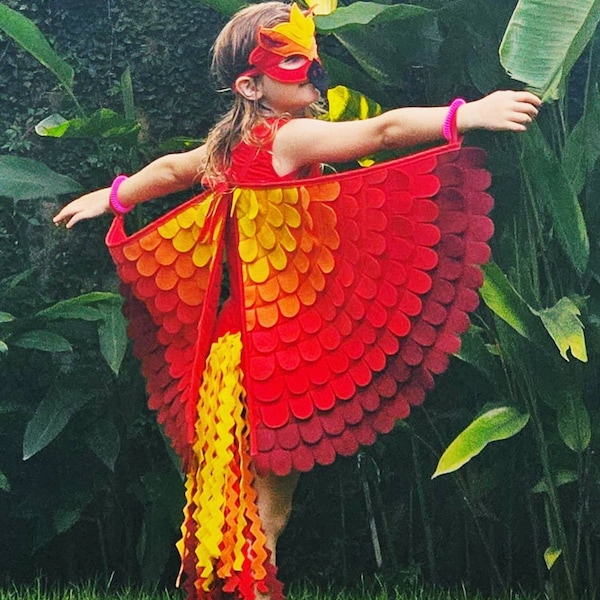 Phoenix Costume Set, 3 Piece / Felt Mask, Flappable Wings and Fiery ...