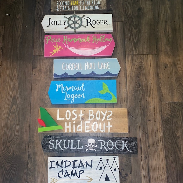 Customized Directional Sign Wooden Mile Marker Peter Pan Neverland ...