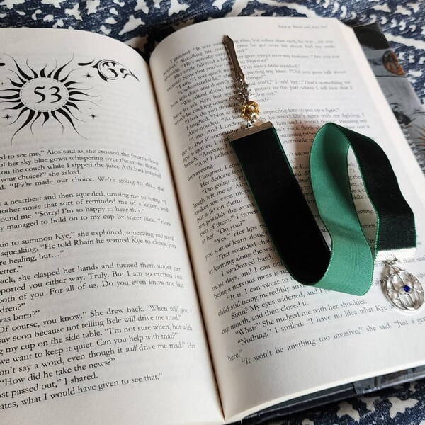 Manon Dark Red Velvet Ribbon Bookmark With Charms Bookish Gift book ...