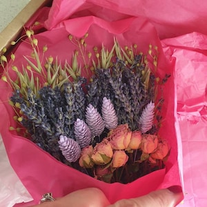 Dried Rose & Lavender Bouquet Everlasting Flower Arrangement Bridesmaid ...