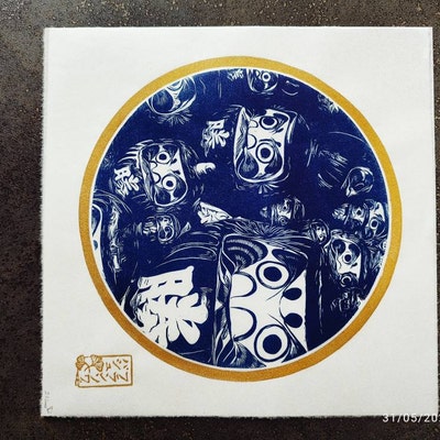 Japanese Handmade Linocut of a Ryokan in Miyajima Engraved and Printed ...