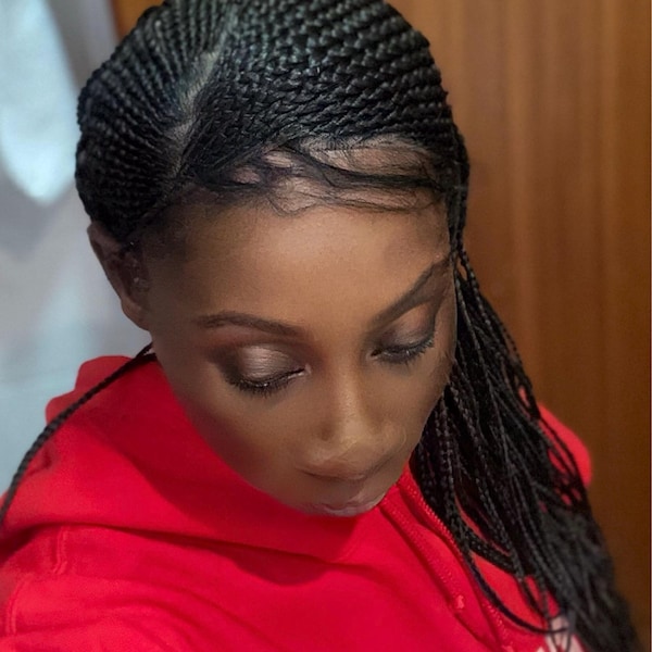 Handmade Slant Parting Full Lace and Frontal Braided Wig. Ghana Weaving ...