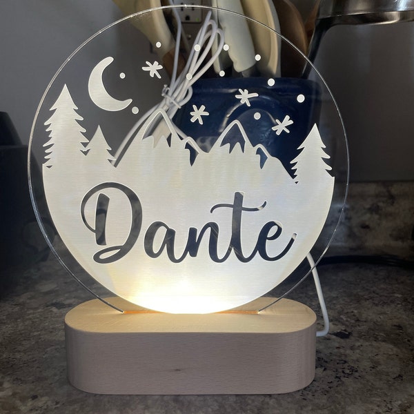 Mountains Custom Name Light Personalized Bedroom LED Cloud Decor Sign ...