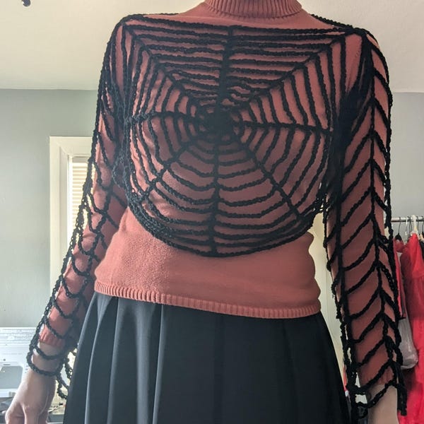 ORB WEAVER - Crochet Knit Spider Web Cobweb Top Flared Sleeves Mesh ...