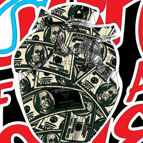 Heartless Gangster Heart Character Face Tattoo Money Bag Cash Stack ...