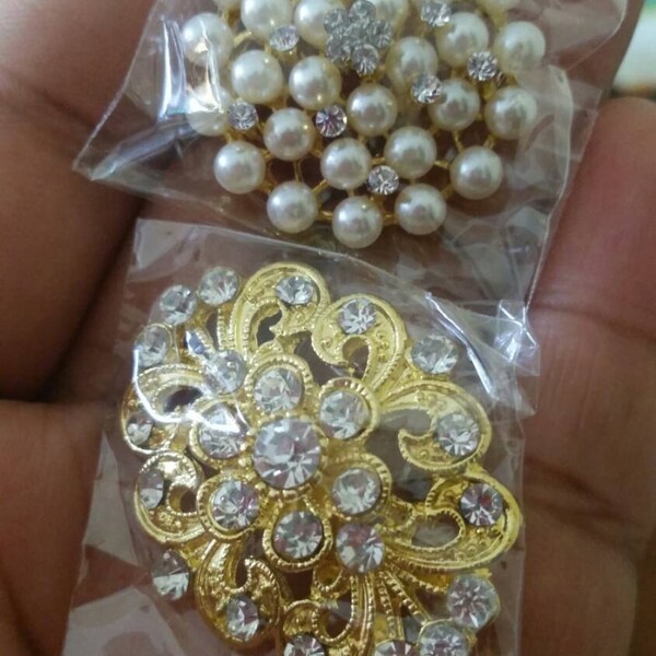 SALE 20 Gold Assorted Rhinestone Button Brooch Embellishment Pearl ...